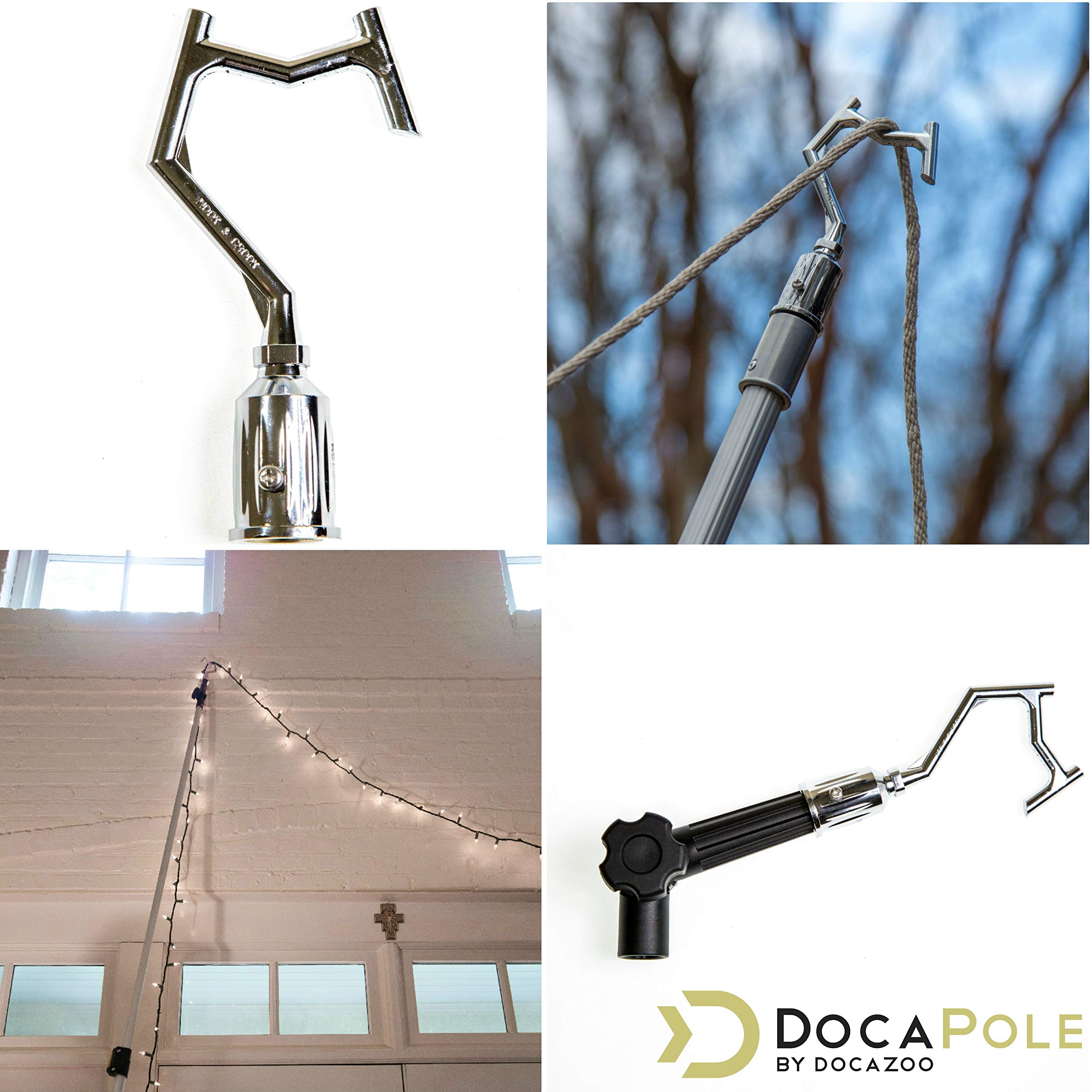 DOCA Boat Hook - 5-12 Ft (18+ Ft Reach) - Christmas Light Pole Hanger Tool - Durable & Lightweight Utility Hook for Docking, Tree Debris Removal