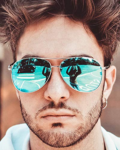 BOTPOV Aviator Sunglasses for Men Women Polarized UV400 Protection Mirrored Lens Metal Frame with Spring Hinges
