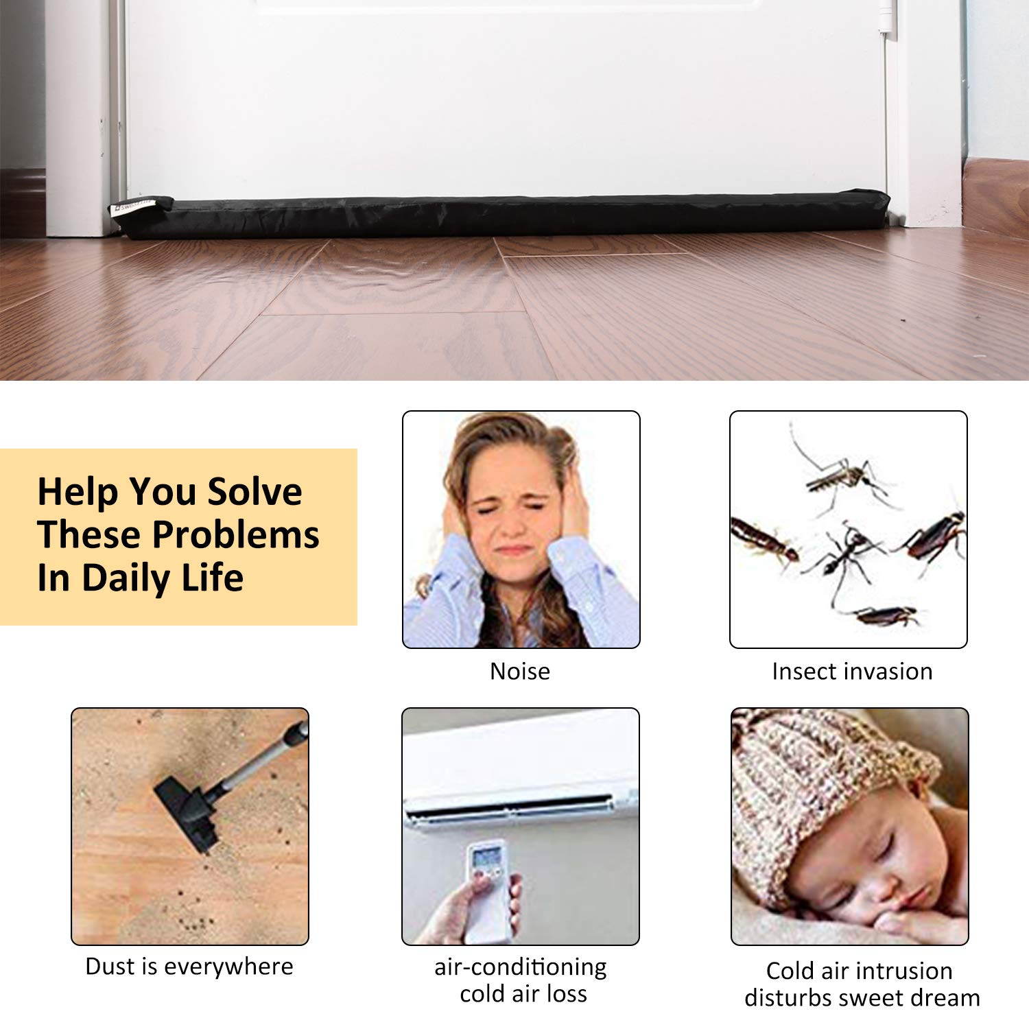 SWISSELITE 36 Inch Door Draft Blocker,Under Door Draft Stopper for Bottom of Doors,Sound Proof Reduce Noise Stopper
