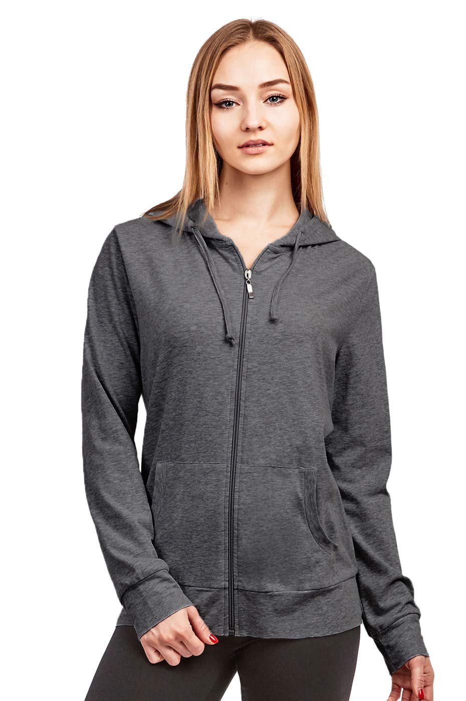 Women's Zip Up Cotton Light Hoodie Jacket (M, Charcoal)