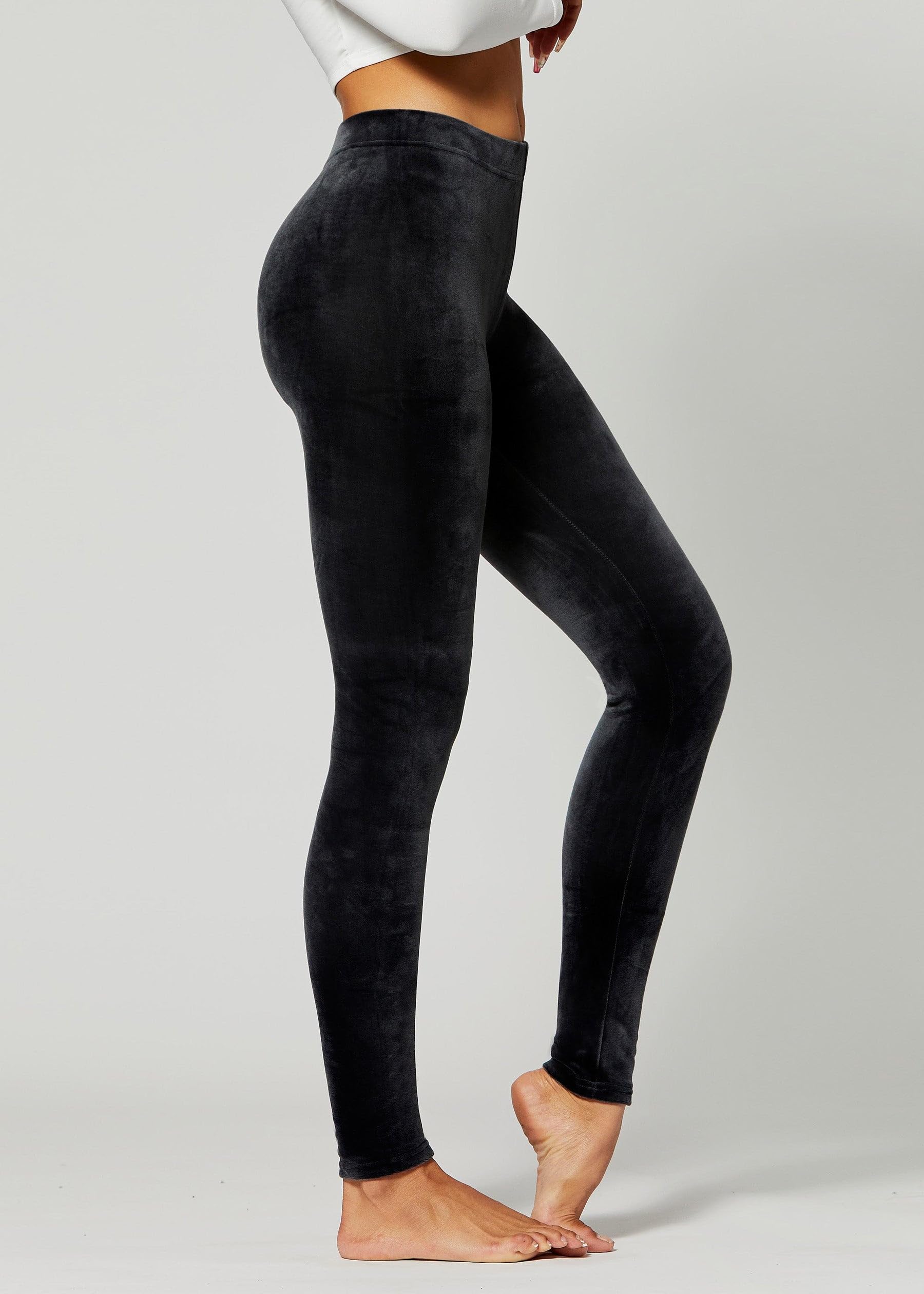 Conceited Velvet Leggings for Women - Premium Ultra-Soft Warm Velour Pants - Black - Small