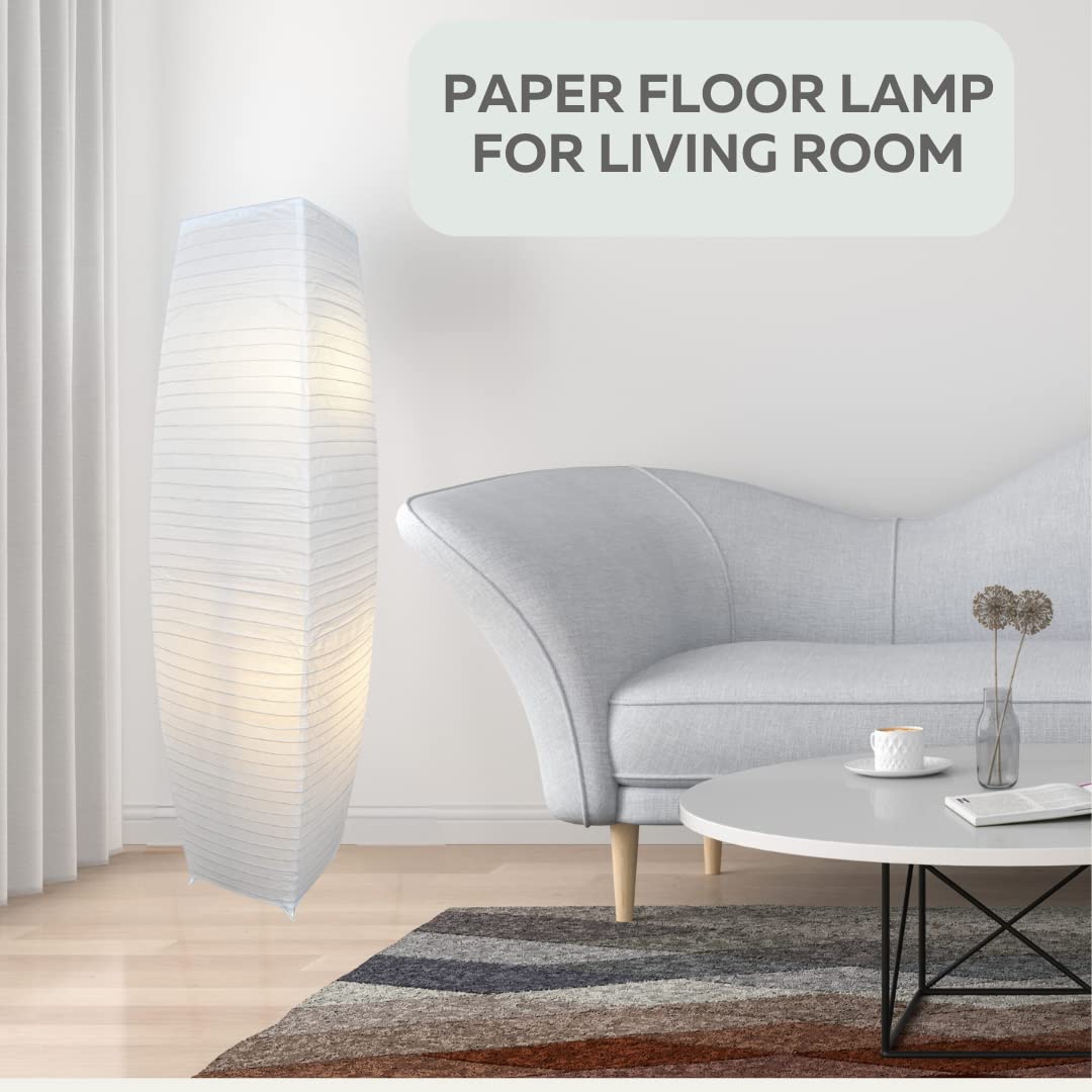 LIGHTACCENTS Japanese Style Rice Paper Floor Lamp - 50 Inches Tall, White Paper Shade, Chrome Base, On/Off Foot Switch - Ideal for Living Room
