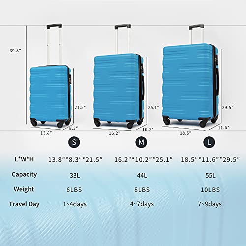 Merax Luggage Sets TSA 3 Piece Spinner Suitcase Lightweight 20 24 28 inch (Elegant blue)