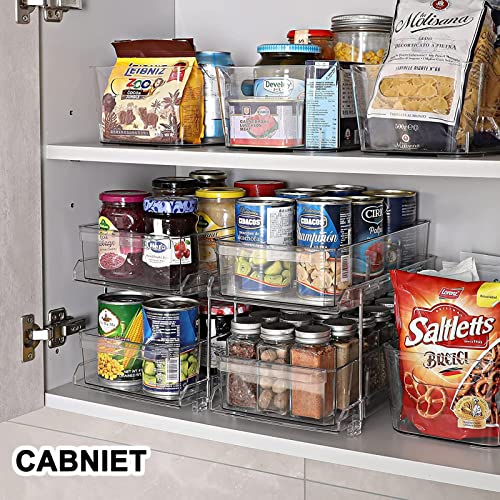 2 Set 2 Tier Clear Organizers and Storage with Dividers, Pull Out Under Sink Organizer, Multi-Purpose Drawer Basket, Kitchen Bathroom Countertop Vanity Pantry, Medicine Cabinet Storage Bins
