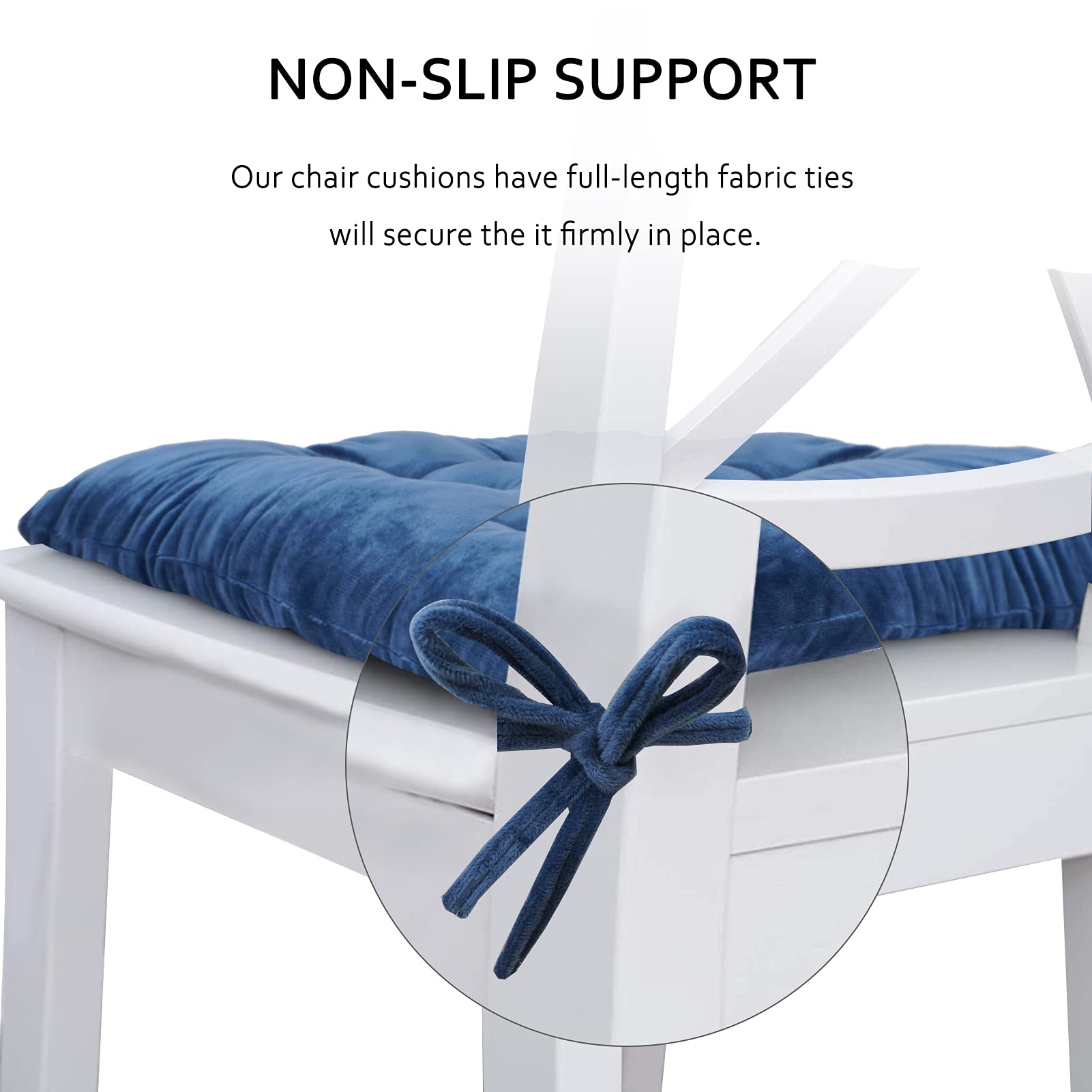 ELFJOY 4 Pack Chair Cushions for Dining Chairs Chair Pads Cushion for Kitchen Office Tufted Square Seat Cushion with Ties (16" Navy Velvet)
