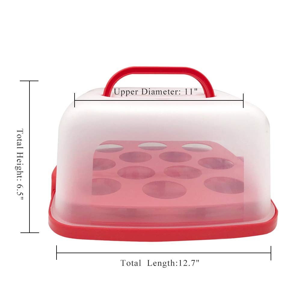 Agyvvt 11 Inch Portable Square Cake Carrier with Handle Red