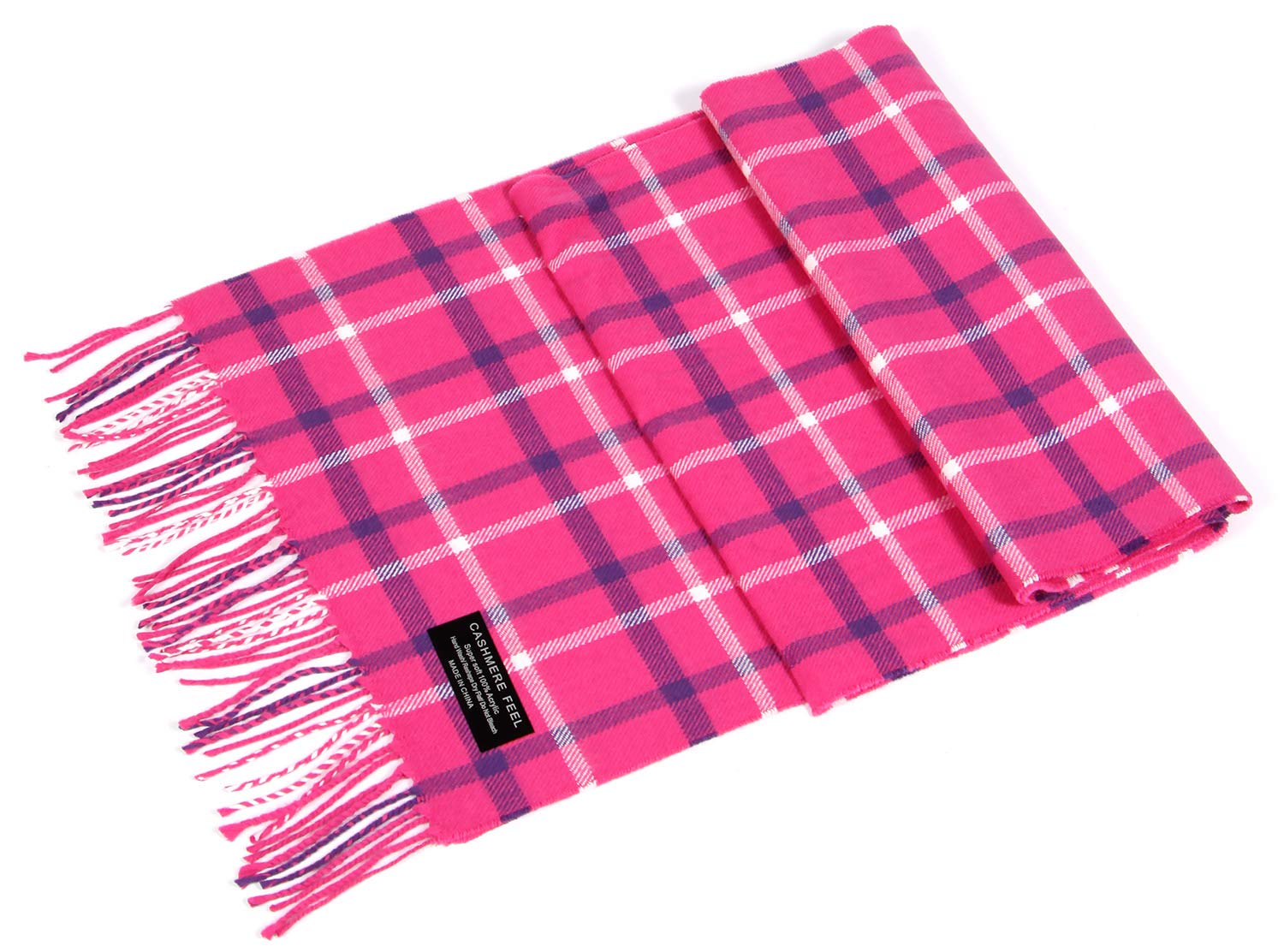 SERENITA Cashmere Feel Scarf for Women Men, Super Soft Classic Winter Wrap Blanket, Plaid Pink 2