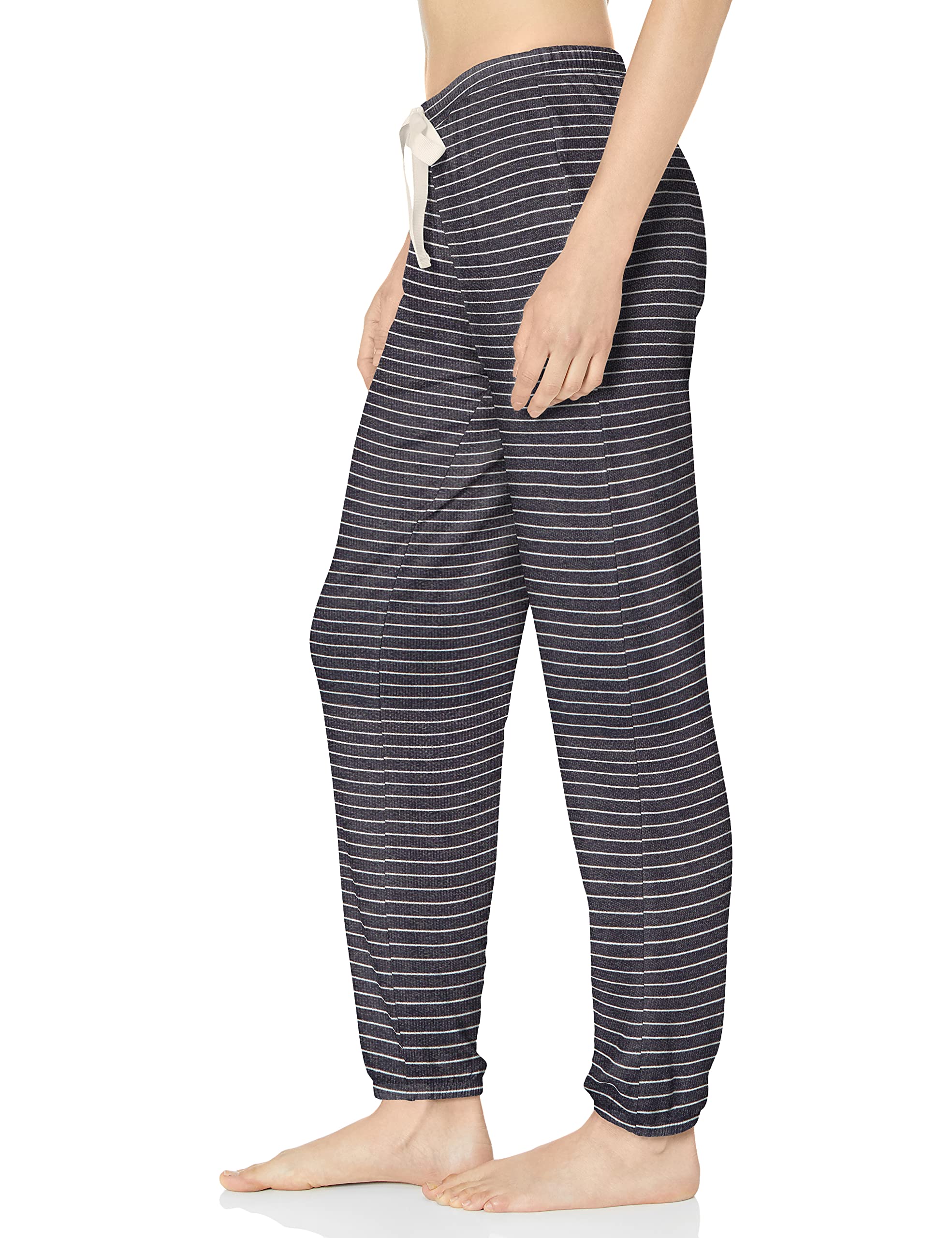 Amazon Essentials Women's Pajama Jogger - Lightweight Lounge Terry, Plus Size, Navy Stripe, Medium