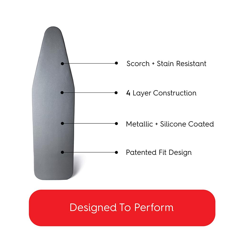 TIVIT Ironing Board Covers - Made in Italy - 12 x 42 Durable Alumitek PRO Heat Reflective Silicone Pads are Scorch & Stain Resistant - Made w/3 Layers of Padding, 3 Fastener Straps & Pull Bungee Cord