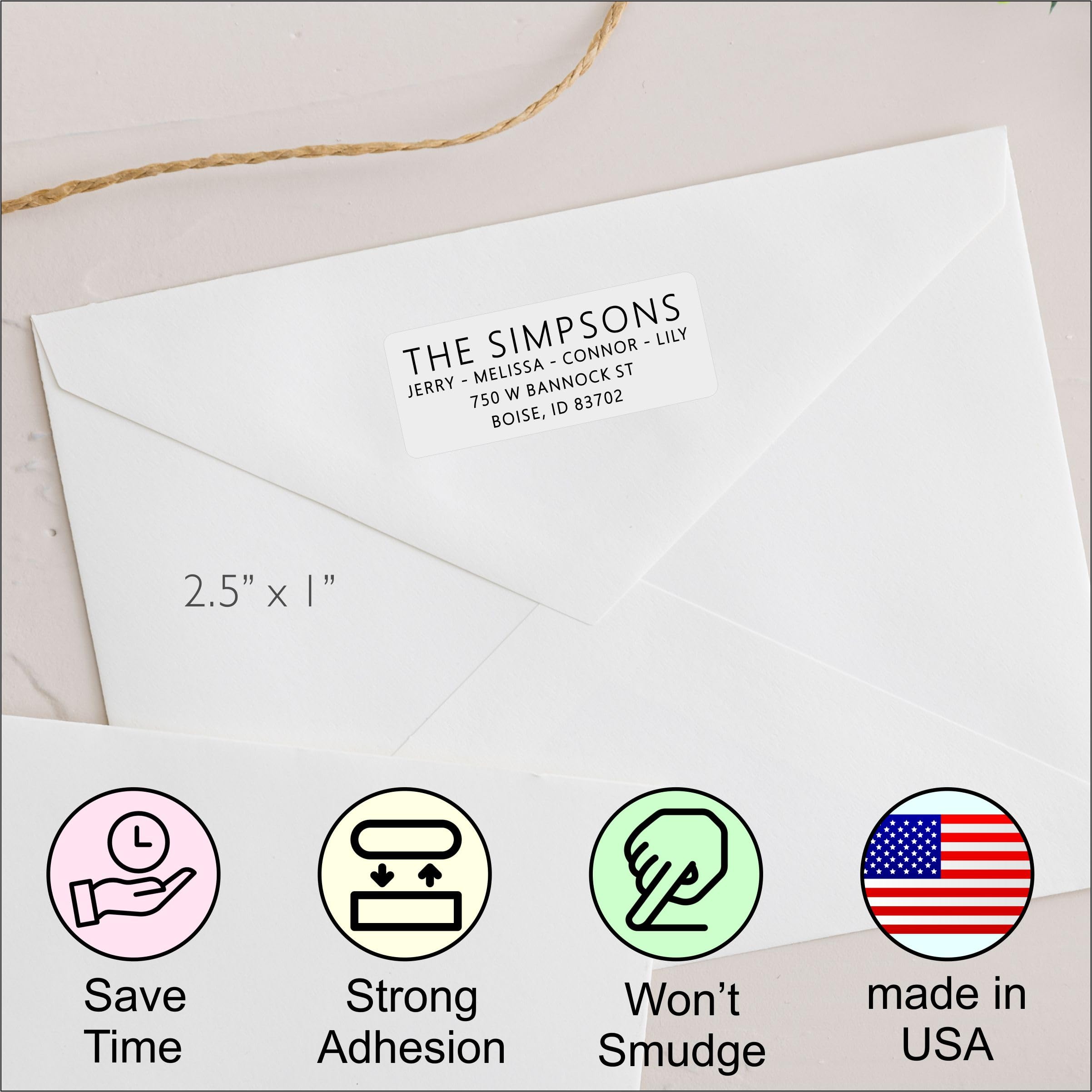 PrettySweetParty White Return Address Labels - Personalized Stickers for Envelopes and Mail, 250 Adhesive Peel and Stick Labels (Simple Sans Serif)