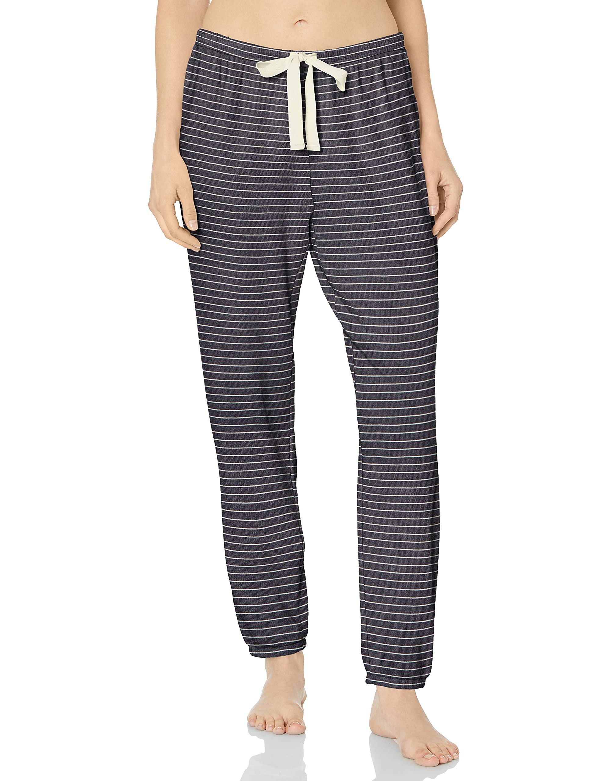 Amazon Essentials Women's Pajama Jogger - Lightweight Lounge Terry, Plus Size, Navy Stripe, Medium