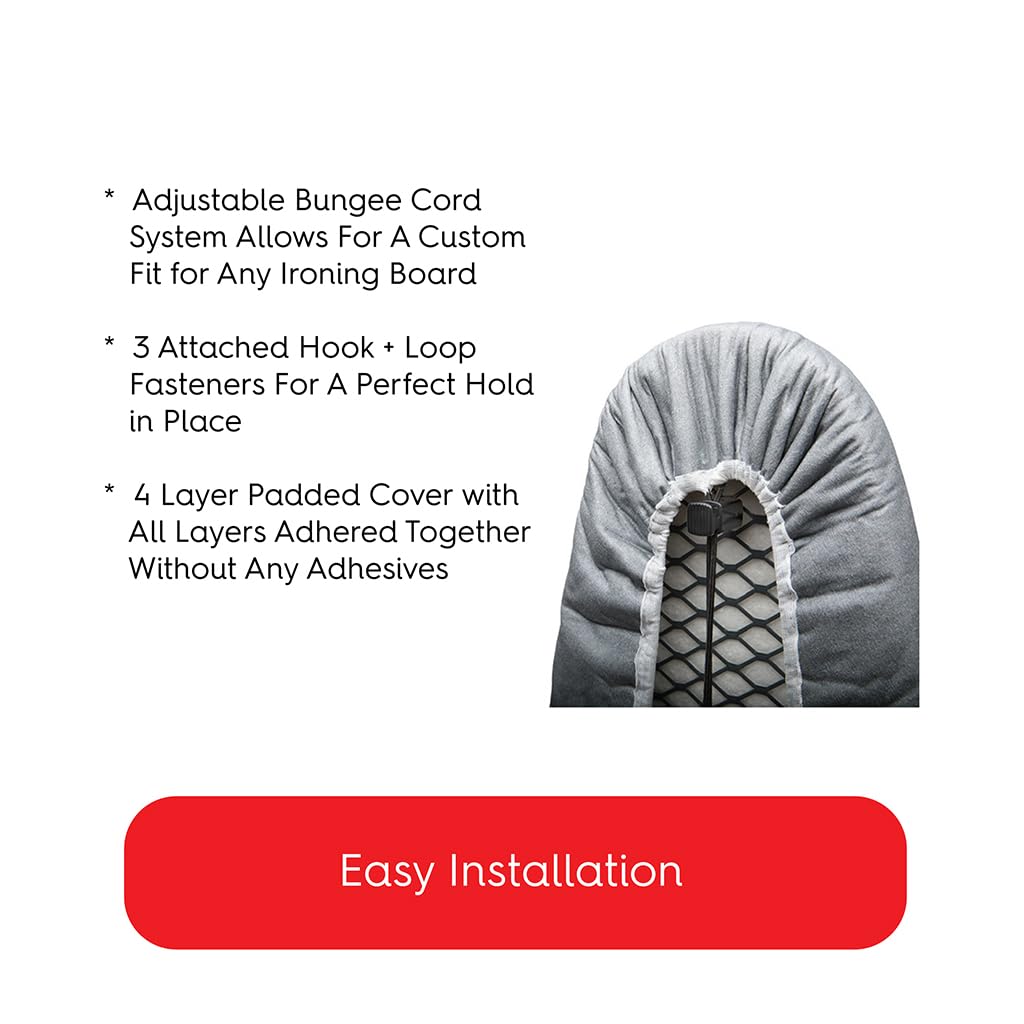 TIVIT Ironing Board Covers - Made in Italy - 12 x 42 Durable Alumitek PRO Heat Reflective Silicone Pads are Scorch & Stain Resistant - Made w/3 Layers of Padding, 3 Fastener Straps & Pull Bungee Cord