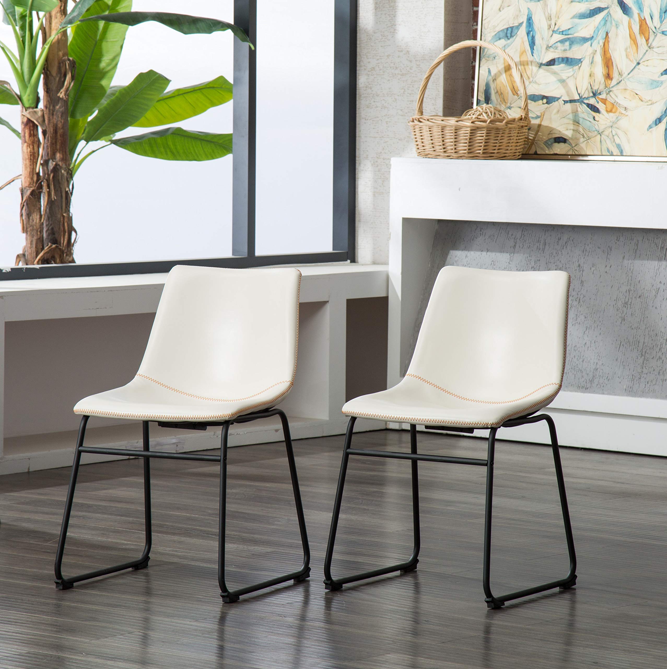 Roundhill Furniture Lotusville Vintage PU Leather Dining Chairs, Set of 2, White