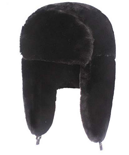 Brcus Women Russian Ushanka Trapper Pilot Aviator Cap Winter Windproof Ski Hat Black