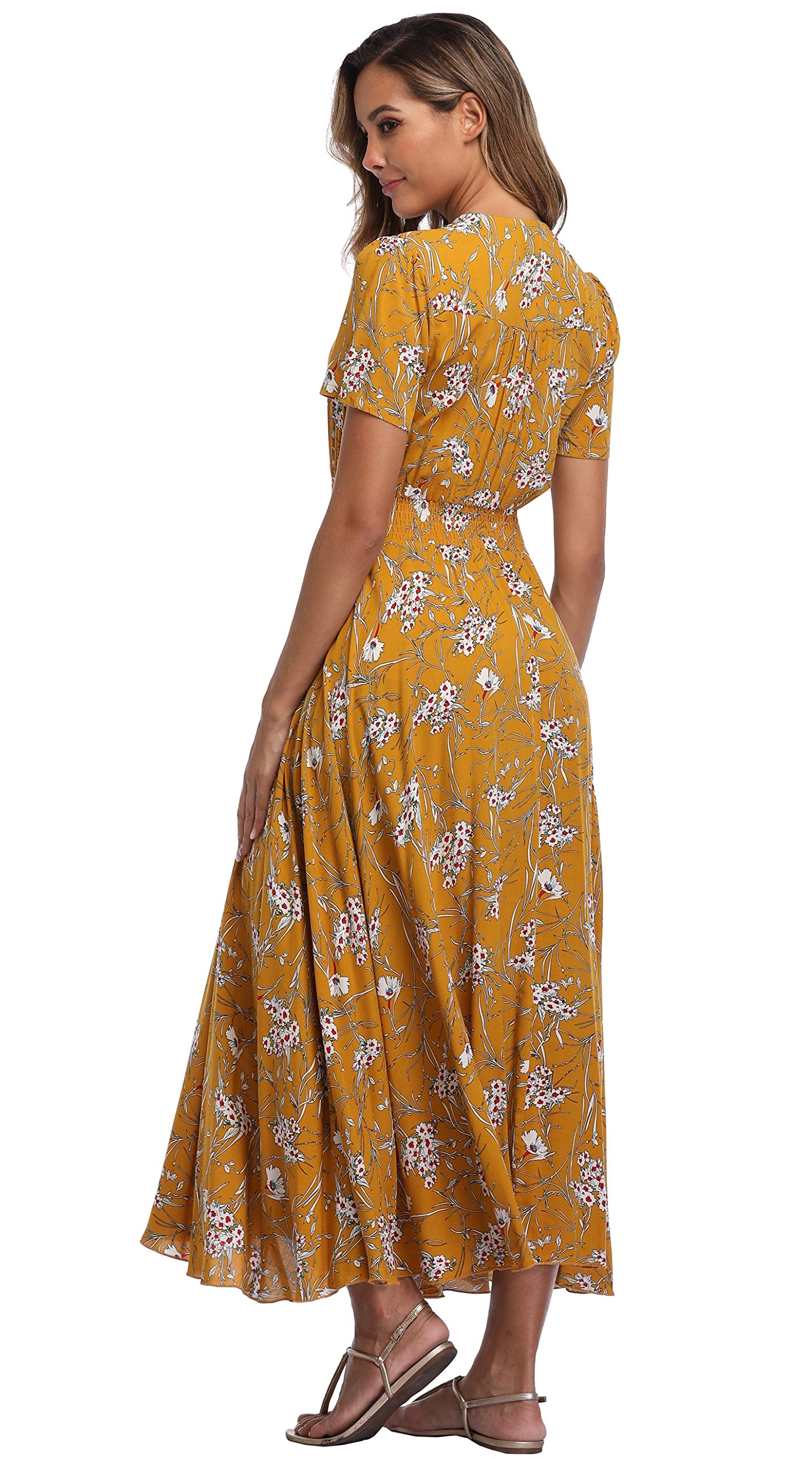 VintageClothing Women's Floral Maxi Dresses Boho Button Up Split Summer Casual Long Dress Beach Party Dress, L