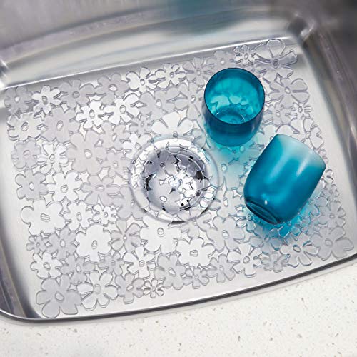 iDesign Blumz Floral BPA-Free Flexible PVC Plastic Large Sink Protector Mat - 16" x 12.5", Clear