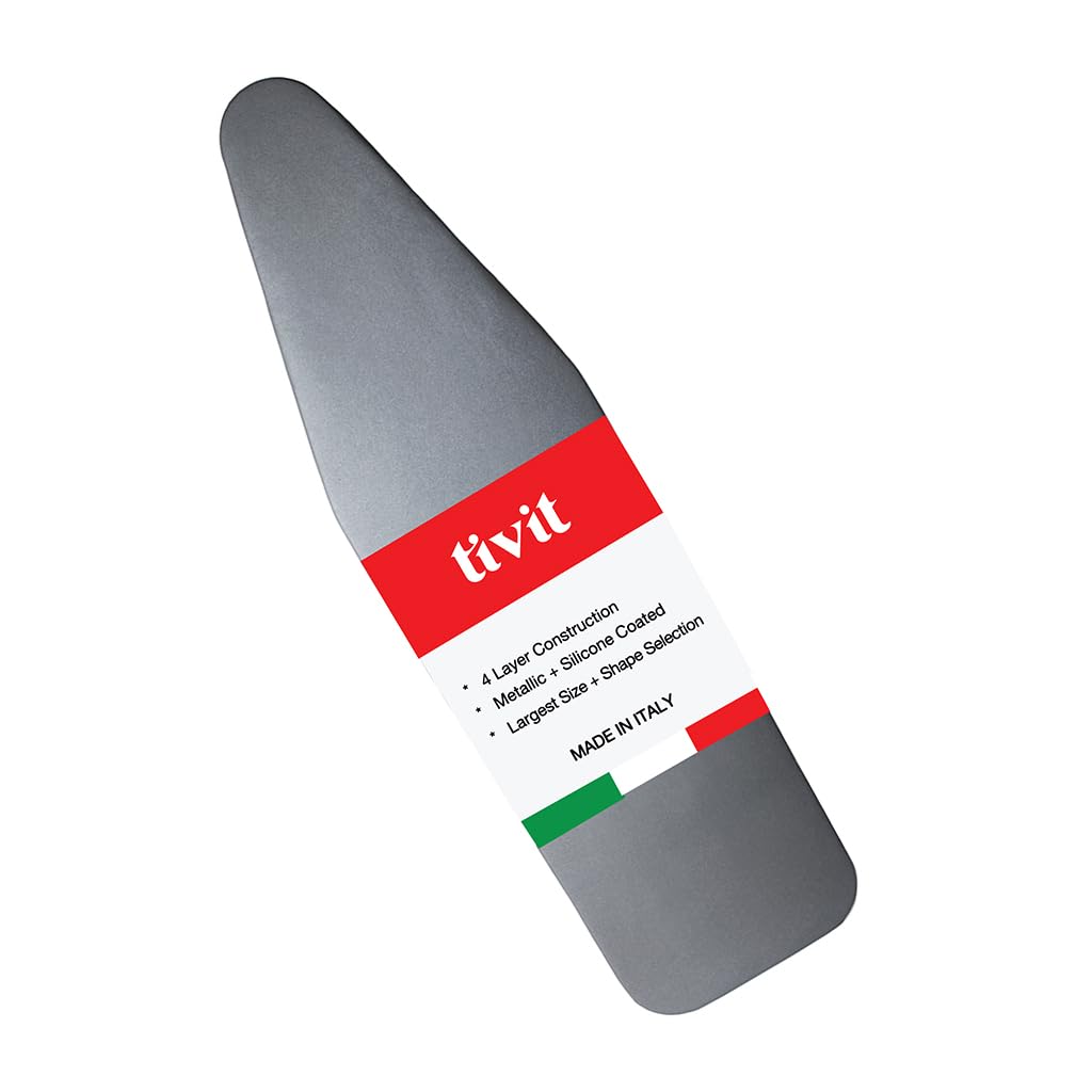 TIVIT Ironing Board Covers - Made in Italy - 12 x 42 Durable Alumitek PRO Heat Reflective Silicone Pads are Scorch & Stain Resistant - Made w/3 Layers of Padding, 3 Fastener Straps & Pull Bungee Cord