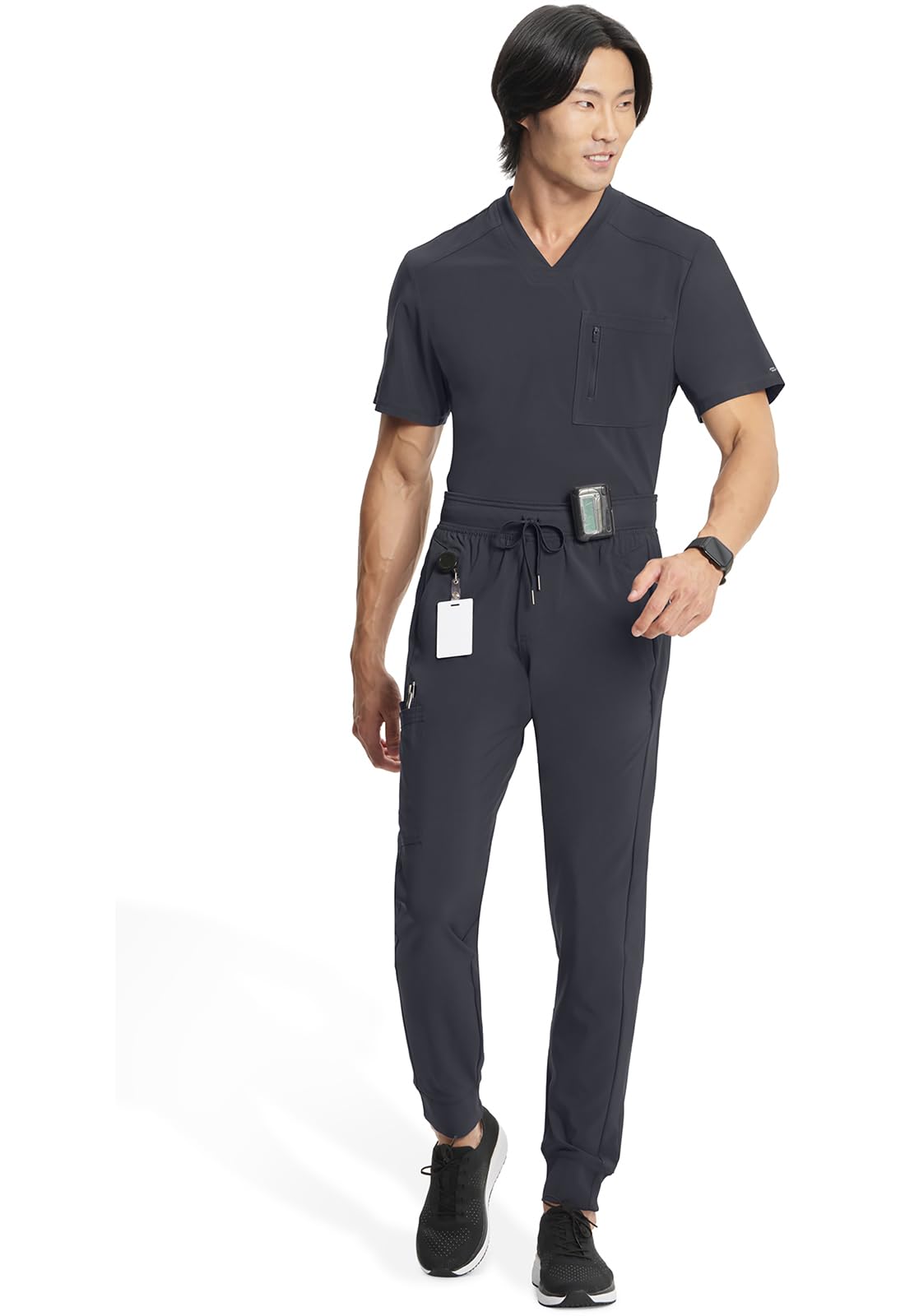Infinity Cherokee Men's Jogger Pants with Drawstring Waist Mid Rise 5 Pockets Bottoms CK004AS, L Short, Pewter
