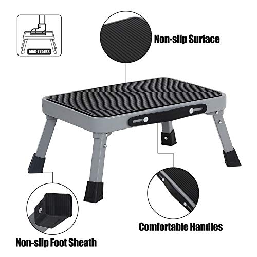 Topfun Step Stool, Non-Slip Large Platform Safe Load--ANSI-ASC A14.11-2018 American National Standard, Sturdy Steel 1-StepFolding Stools for Kids Adults Seniors at Indoor Outdoor( Grey, 7inch Height)