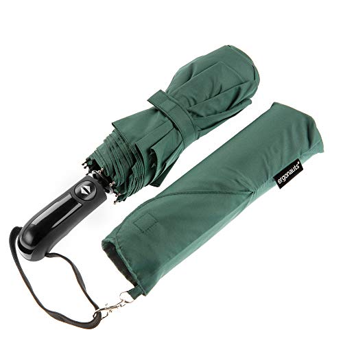 Ergonauts Windproof Vented Double Canopy Travel Umbrella with Teflon Coating - Portable Compact Foldable Lightweight Design and High Wind Resistance (Green)