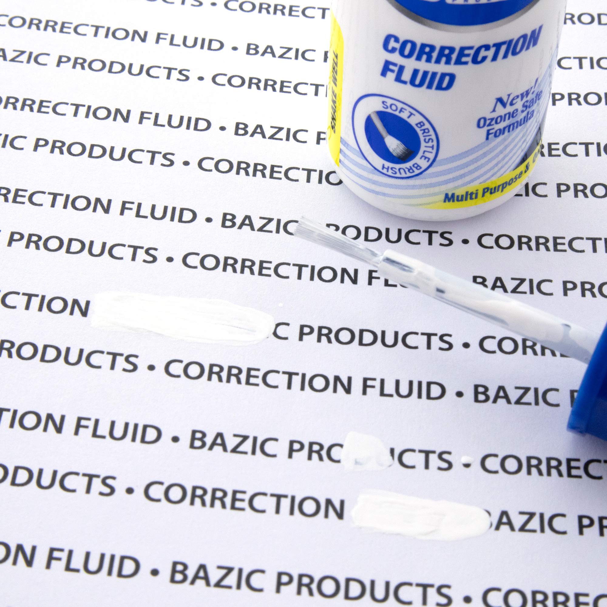 BAZIC Correction Fluid (0.7 oz / 20 ml), Soft Bristle Brush Applicator, Instant Corrections Pen White Out Wipe Out Liquid (2/Pack), 1-Pack