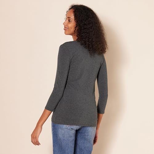 Amazon Essentials Women's Classic-Fit 3/4 Sleeve V-Neck T-Shirt (Available in Plus Size), Charcoal Heather, Medium