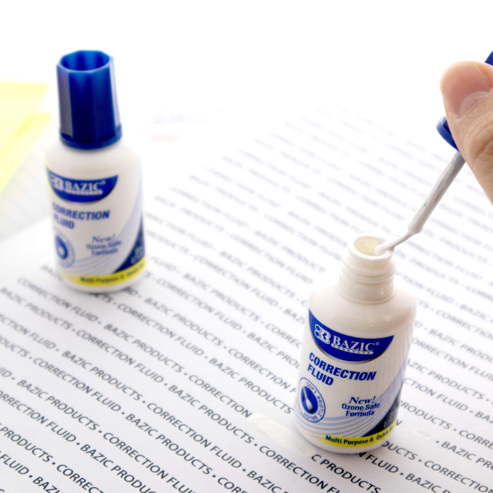 BAZIC Correction Fluid (0.7 oz / 20 ml), Soft Bristle Brush Applicator, Instant Corrections Pen White Out Wipe Out Liquid (2/Pack), 1-Pack