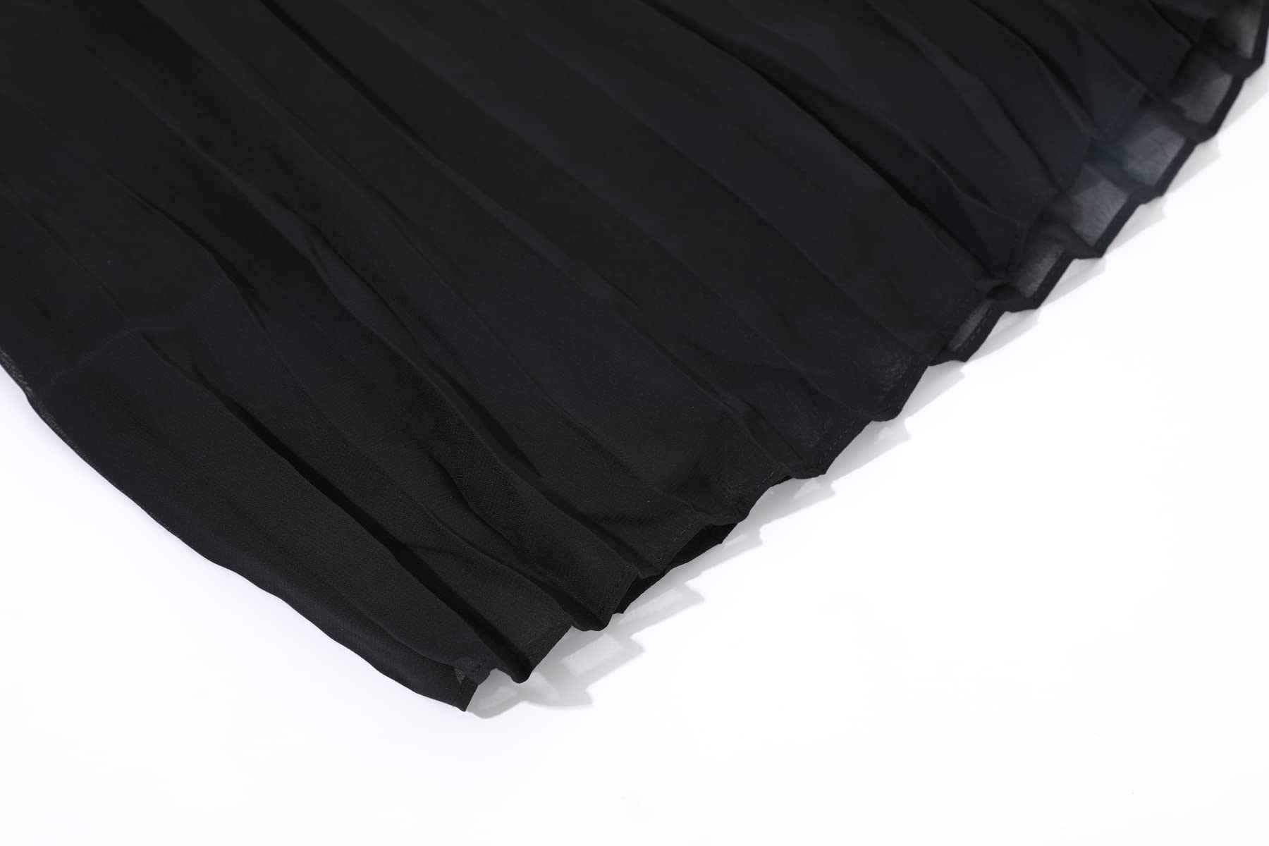 chouyatou Women's Elastic Waist A-Line Pleated Chiffon Cropped Wide Leg Pants Culottes (Large, Black)