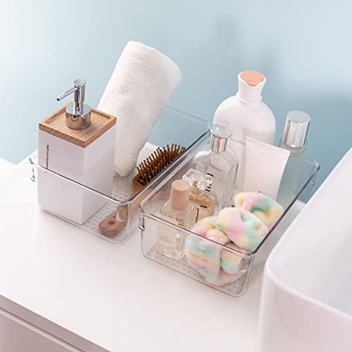 Ettori Clear Plastic Storage Bins 2 Pack Bin Storage Organizer for Refrigerator, Cabinet,Food Pantry,Kitchen and Bathroom Organization