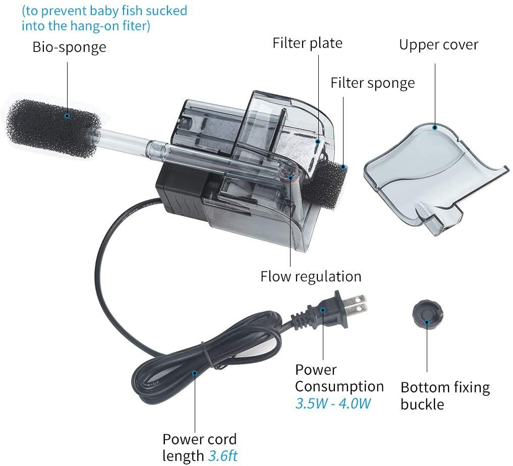 Rimless Aquarium Hang On Filter - 3 in 1 External Power Waterfall Suspension Oxygen Pump - Submersible Hanging Activated Carbon Biochemical Wall Mounted Fish Tank Filtration Water