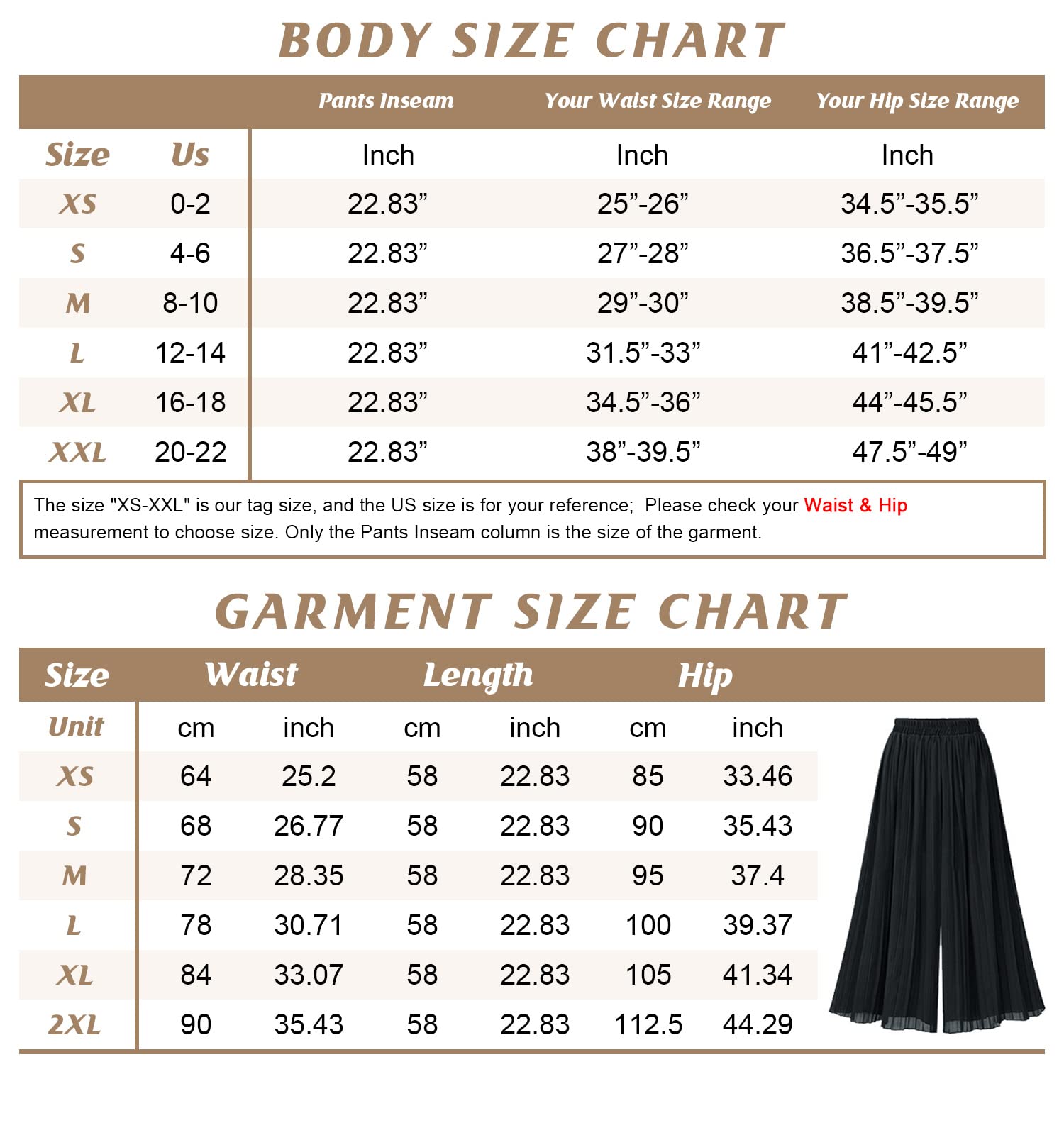 chouyatou Women's Elastic Waist A-Line Pleated Chiffon Cropped Wide Leg Pants Culottes (Large, Black)