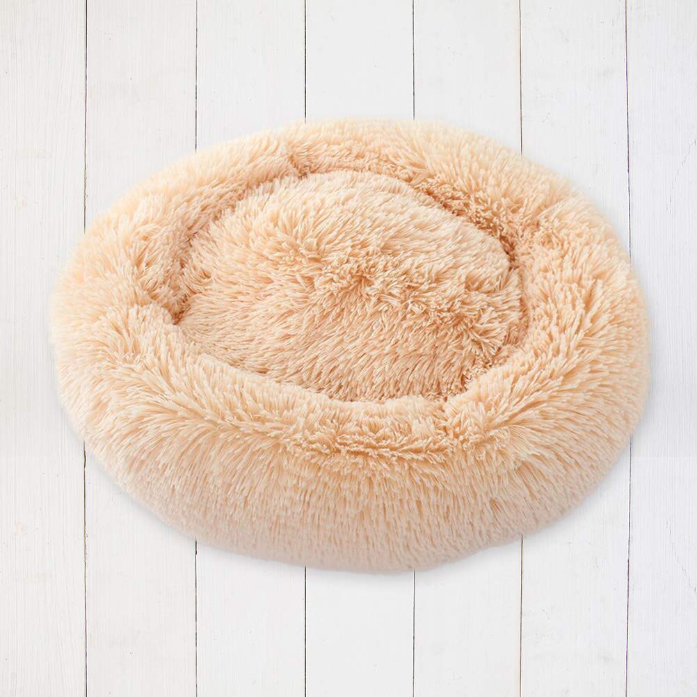 Luxury Fur Donut Cuddler Round Cat and Dog Cushion Bed Self-Warming and Cozy for Improved Sleep (Big Size, Beige)