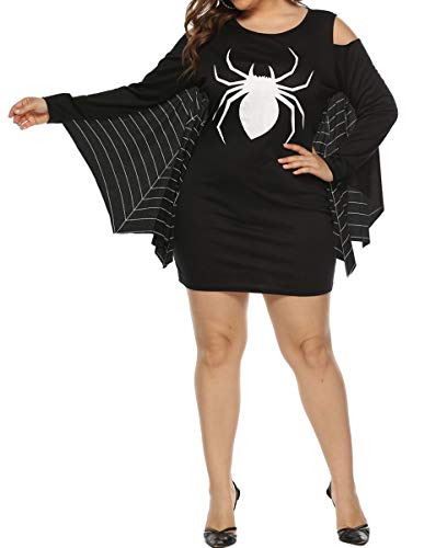 Gloria&Sarah Women's Halloween Spiderweb Plus Size Jersey Tunic Cosplay Costume Dress,Black,XXXXL