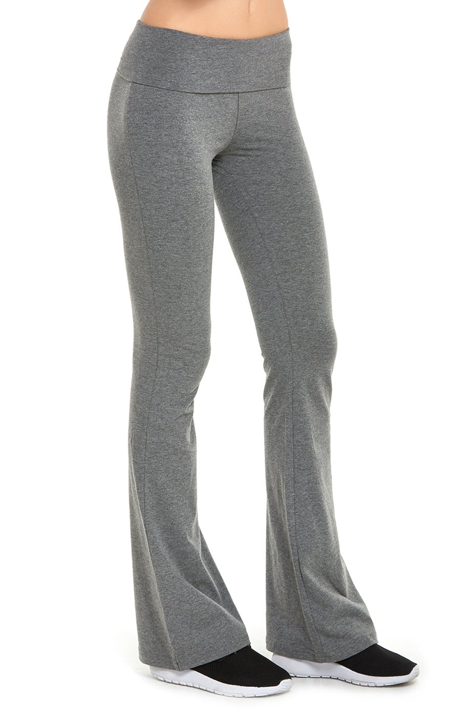 Gilbins Womens Fold-Over Waistband Stretchy Cotton Blend Yoga Pants with A Wide Flare Leg 2 Pack (1 Grey 1 Black, Large)