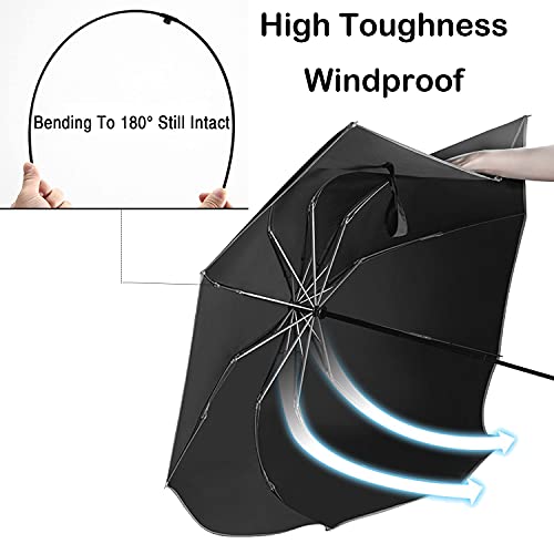 LANBRELLA Umbrella Reverse Travel Umbrellas Windproof Compact Folding - Purple Flower
