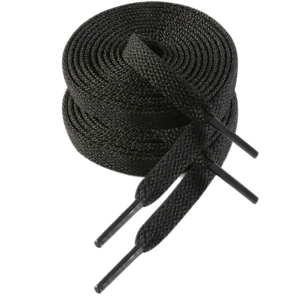 VSUDO 71 Inch Flat Black Shoe Laces for Sneakers, Black Shoelaces for Sneakers, Black Shoe Strings for Sneakers, Black Replacements Sneakers Shoe Laces for Women or Men (2 Pairs-Black-180CM)