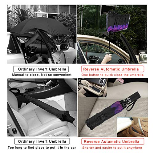 LANBRELLA Umbrella Reverse Travel Umbrellas Windproof Compact Folding - Purple Flower