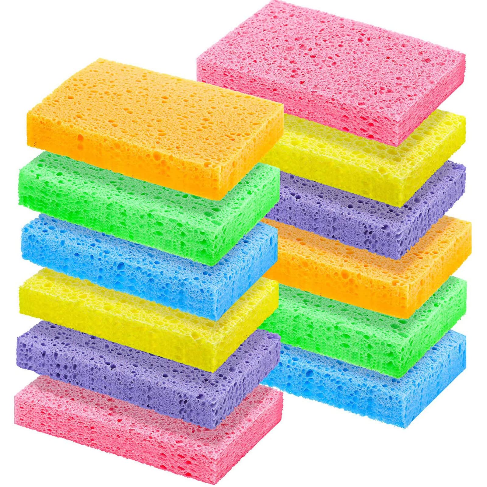 Chuangdi 12 Pcs Sponges Kitchen Bulk Non Scratch Cellulose Sponges Kitchen Assorted Colors for Washing Dishes, 4.7 x 3 Inch(2 cm in Thickness)