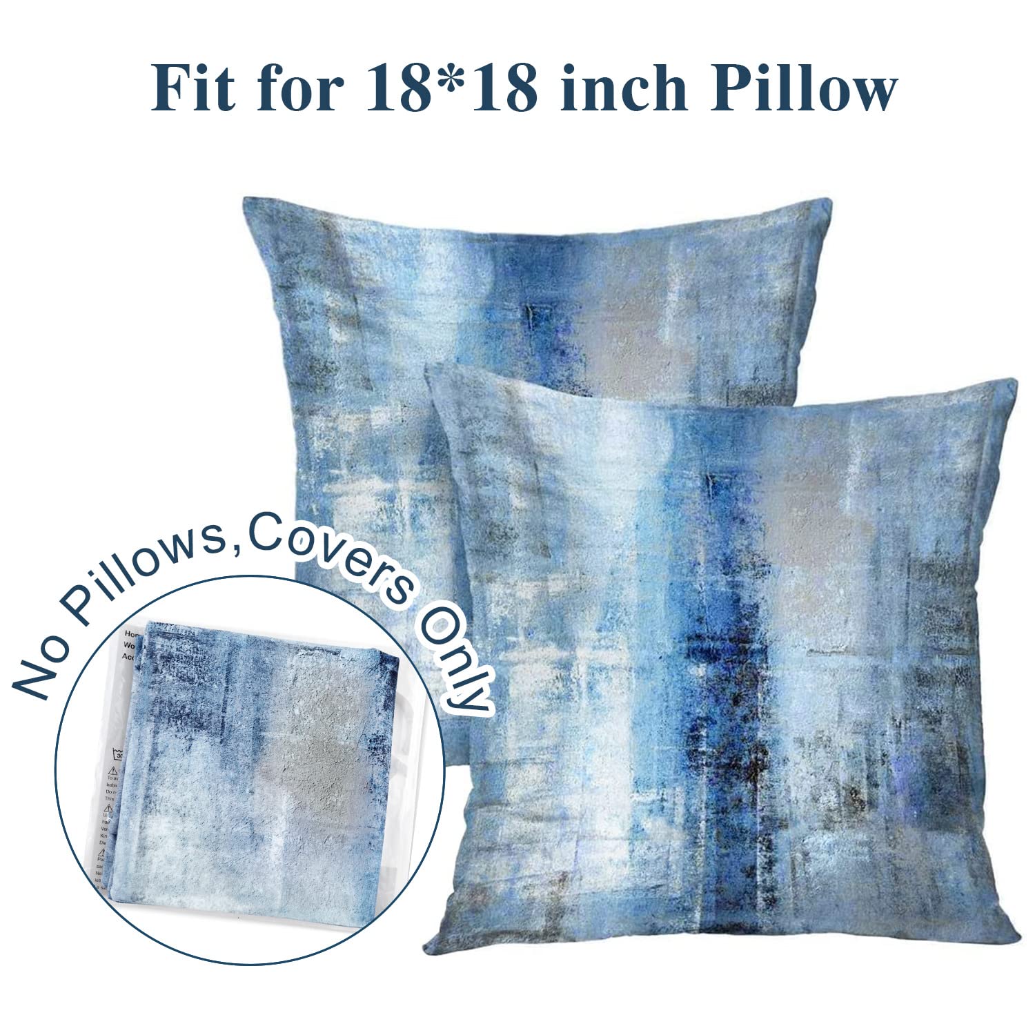 Alricc Blue and Grey Abstract Art Artwork Pillow Cover, Gallery Modern Decorative Throw Pillows Cushion Cover for Bedroom Sofa Living Room 18 x 18 Inch Set of 2