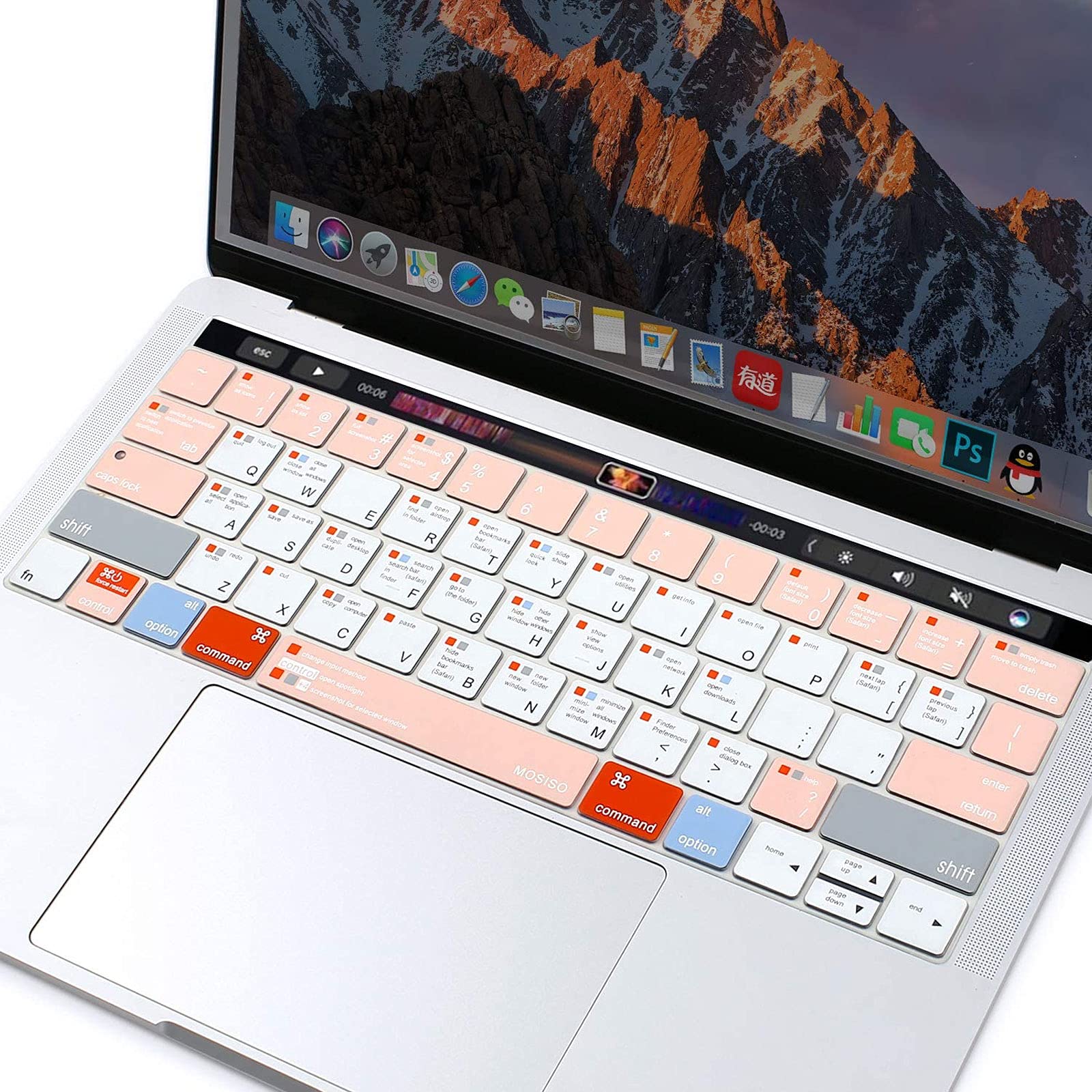 MOSISO Silicone Keyboard Cover Compatible with MacBook Pro with Touch Bar 13 and 15 inch 2019 2018 2017 2016 (Model: A2159, A1989, A1990, A1706, A1707) with Touch ID, Mac OS X Shortcut, Rose Quartz