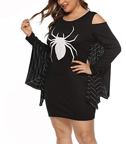 Gloria&Sarah Women's Halloween Spiderweb Plus Size Jersey Tunic Cosplay Costume Dress,Black,XXXXL