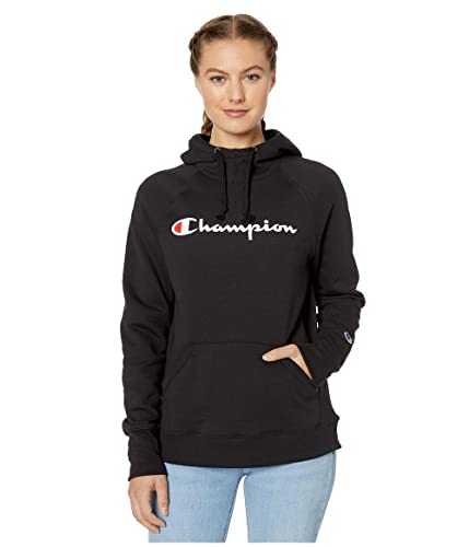 Champion womens Classic Script Logo, Powerblend Fleece Hoodie Hooded Sweatshirt, Black-y08113, X-Small US