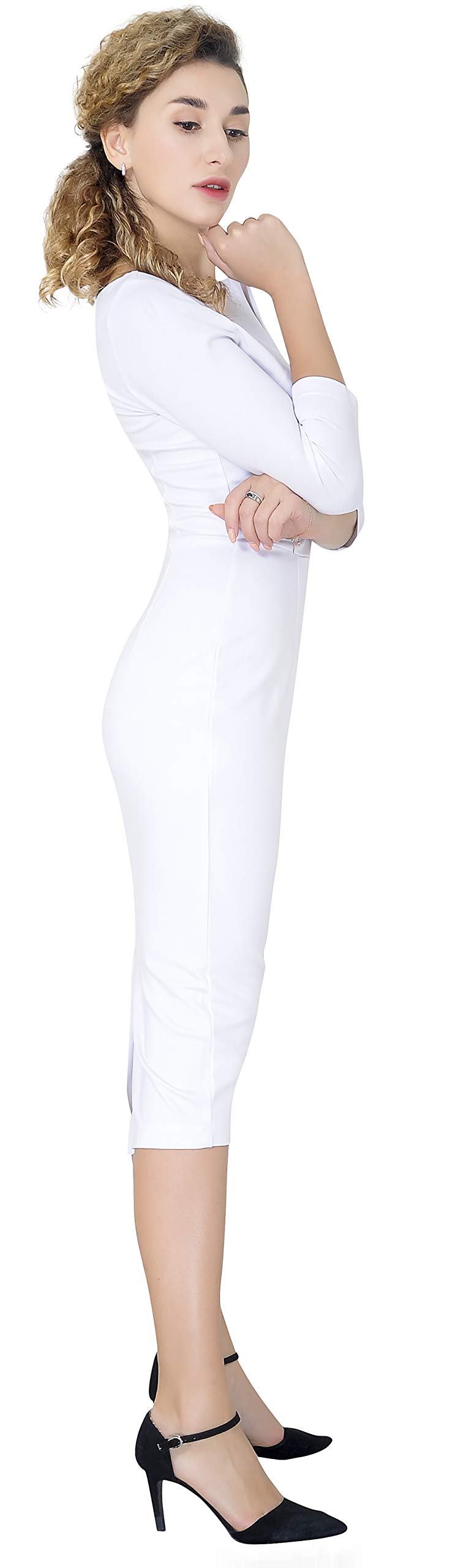 Marycrafts Women's Work Office Business Square Neck Sheath Midi Dress 12 Off White
