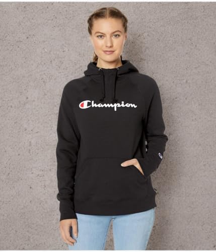 Champion womens Classic Script Logo, Powerblend Fleece Hoodie Hooded Sweatshirt, Black-y08113, X-Small US