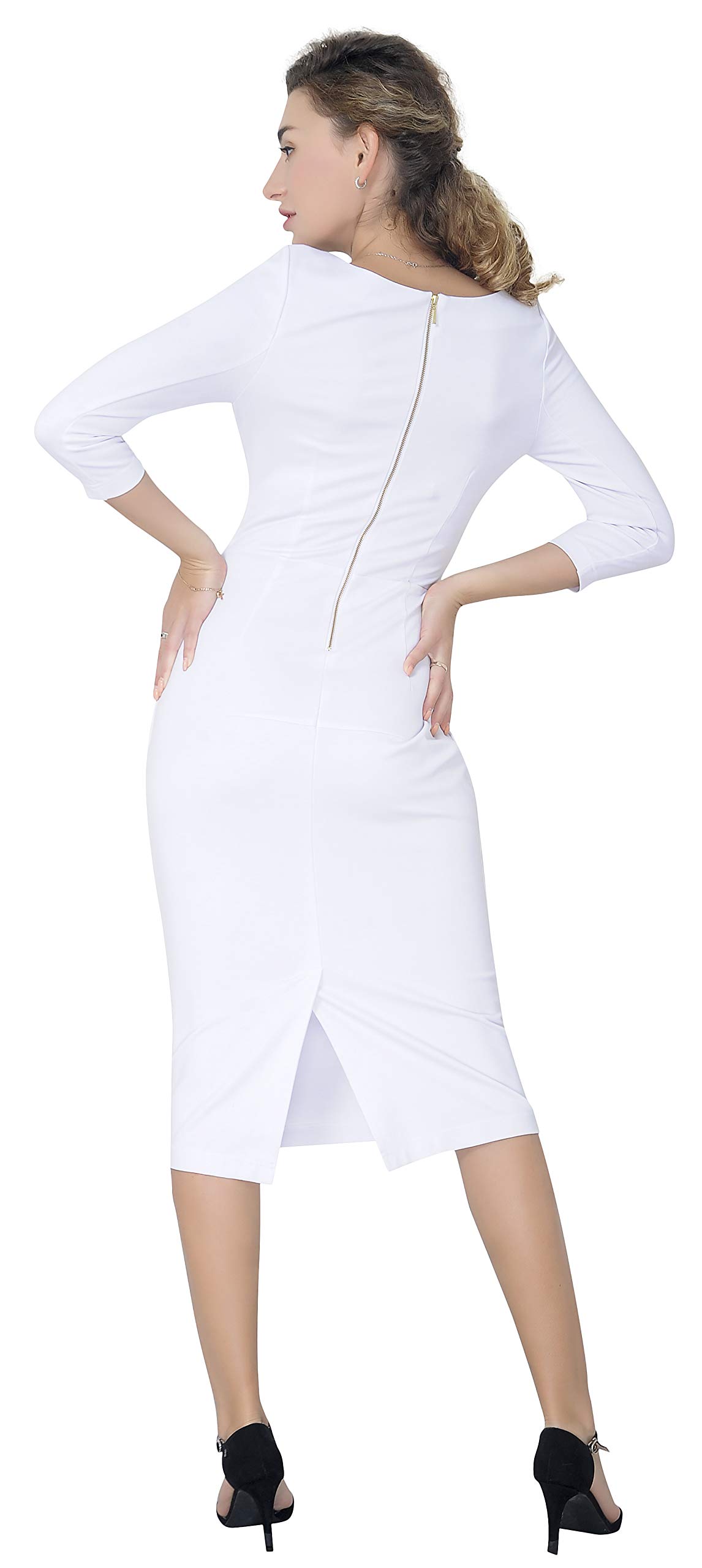 Marycrafts Women's Work Office Business Square Neck Sheath Midi Dress 12 Off White