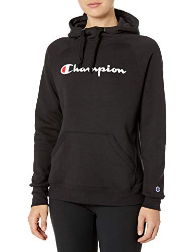 Champion womens Classic Script Logo, Powerblend Fleece Hoodie Hooded Sweatshirt, Black-y08113, X-Small US