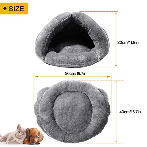 Mojonnie Soft Warm Cat Bed for Winter Cat Tent Self-Warming Sleeping Bed for Cats Fleece Pet Cave Bed for Winter Pets Puppy Indoor Pet Triangle Nest (Grey)