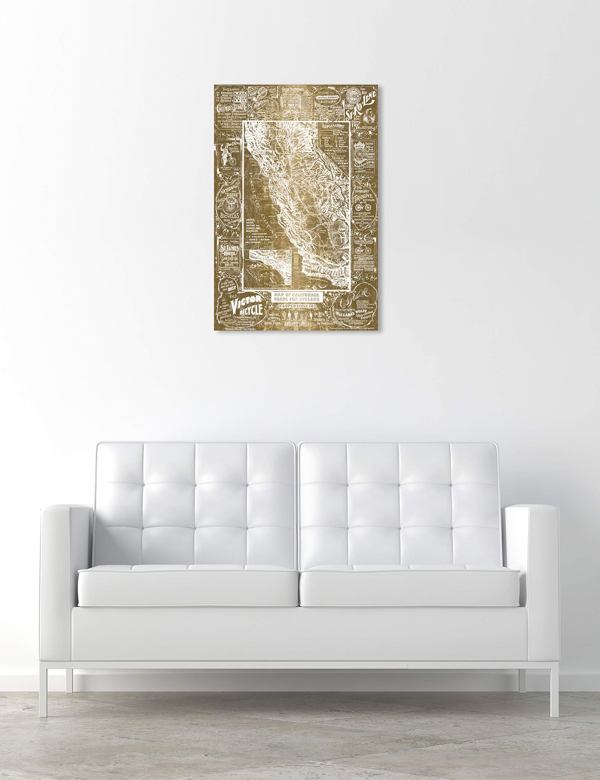 The Oliver Gal Artist Co. Maps Wall Art Canvas Prints 'Map of California for Cyclers Gold'