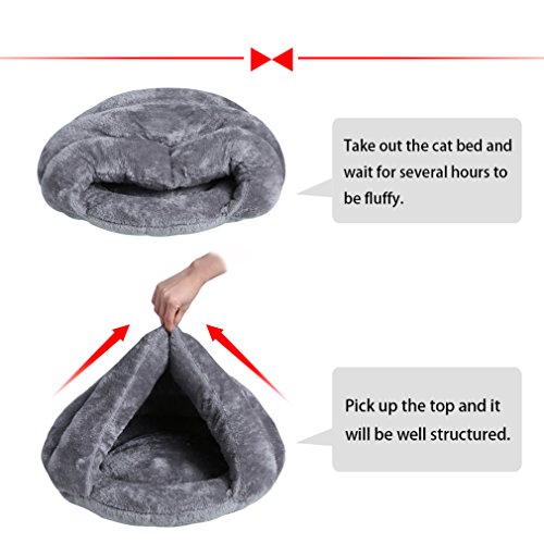 Mojonnie Soft Warm Cat Bed for Winter Cat Tent Self-Warming Sleeping Bed for Cats Fleece Pet Cave Bed for Winter Pets Puppy Indoor Pet Triangle Nest (Grey)