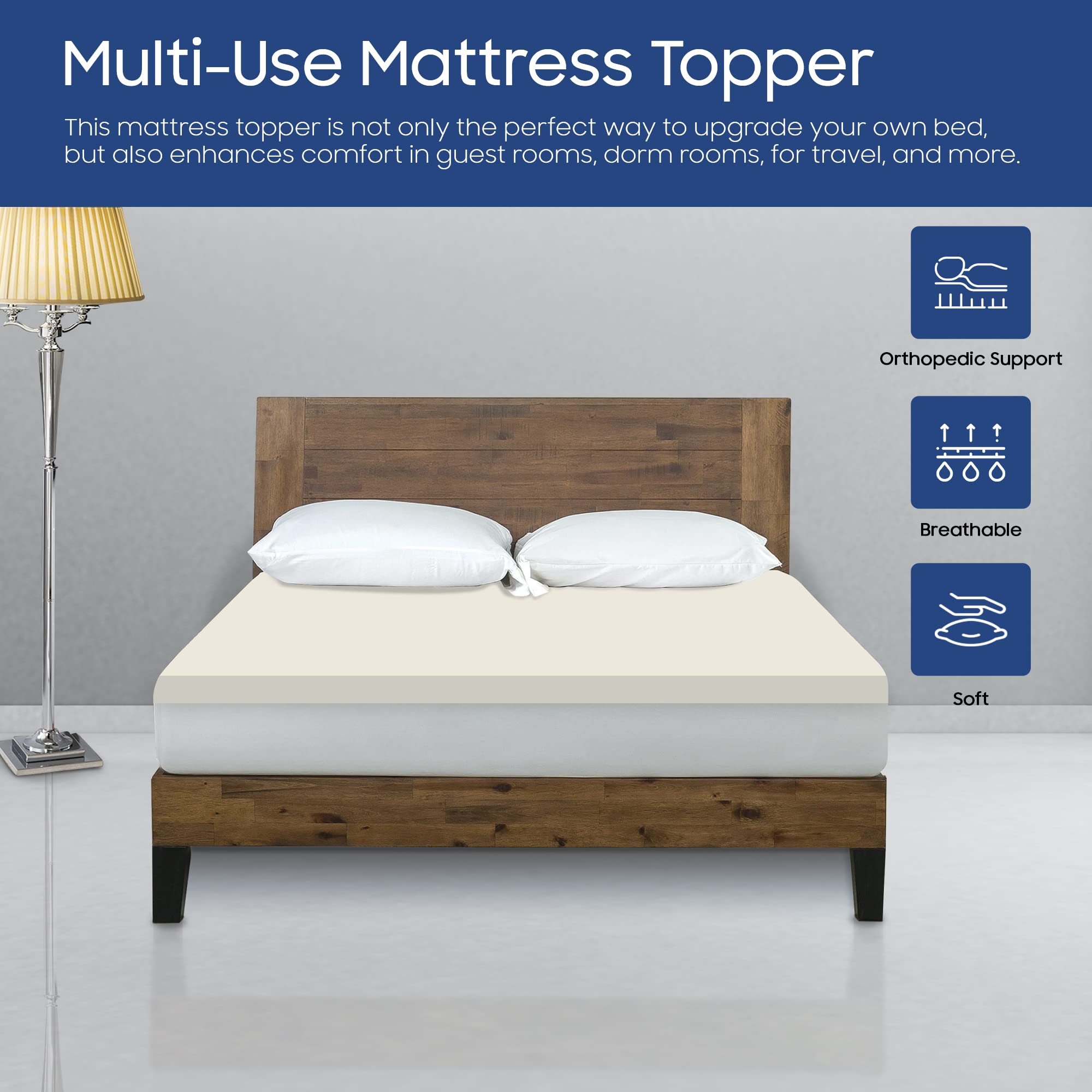 Spring Solution 1-Inch Foam Topper,Adds Comfort to Mattress, Queen Size